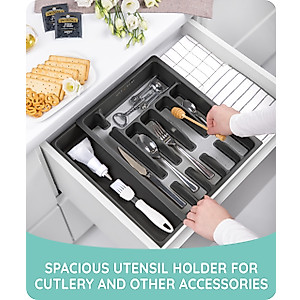JULY HOME Expandable Kitchen Drawer Organizer - Convenient Plastic Flatware Drawer Organizer / Utensil Holder and Cutlery Tray Multipurpose Organizer Silverware Tray for Drawer Apartment Essentials