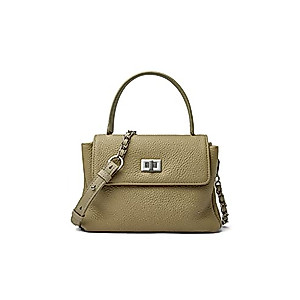 DORIS&JACKY Genuine Leather Top Handle Handbags Small Satchel Crossbody Purse With Lock Flap (3-Grey)