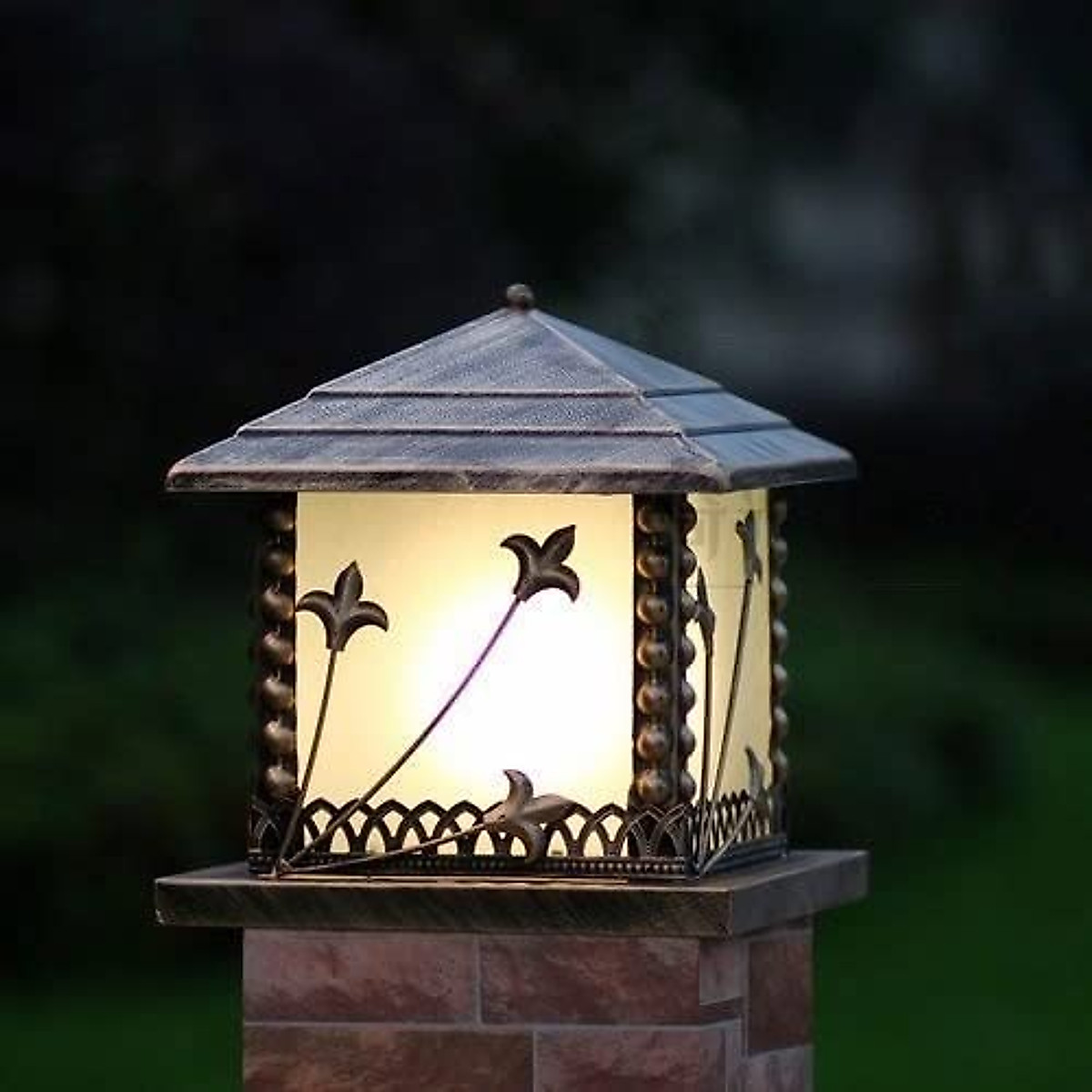 MODEBHD 28cm, Outdoor Courtyard Lawn Pillar Lamp Square Antique Metal Column Post Light Rainproof Waterproof European Home Decor Villa Fence Garden Wall Sconce Lantern External Safety Lighting