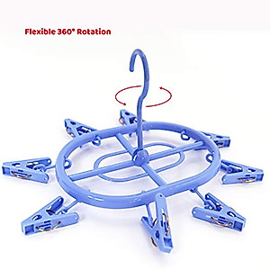 NL Foldable Clothes Drying Rack, Plastic Clothes Hanger, Drying Clip Hanger, Hangers with 8 Clips/Hooks, Fordable Laundry Drying Rack by Lake Tian, Three Colors (Blue)