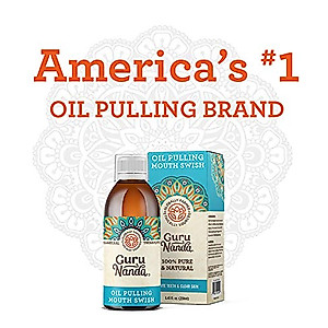 GuruNanda Original Oil Pulling Oil, Fluoride Free Vegan Natural Mouthwash & Advanced Formula Oil Pulling - Natural Coconut Oil Mouthwash with Essential Oils