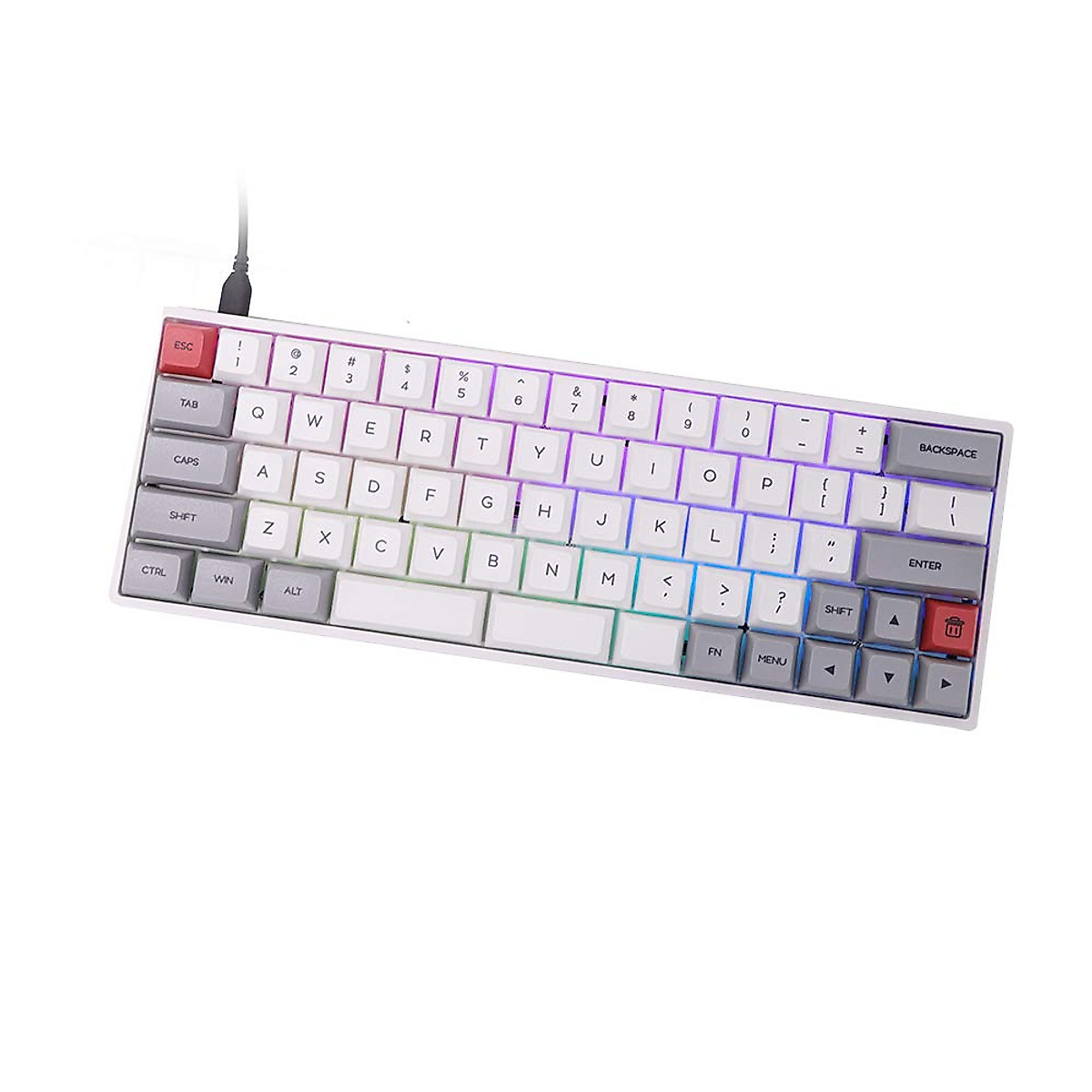 EPOMAKER SK66S 60% Keys Bluetooth 5.1 Wireless Wired Dual Mode Gateron Optical Mechanical Gaming Keyboard with RGB Backlight and PBT Heat Sublimation Keycaps (Gateron Optical Red, Grey White)