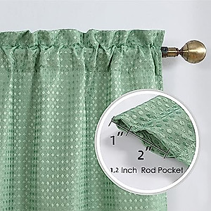 Home Queen Water Resistant Bathroom Window Curtains, Waffle Textured Half Cafe Curtain Tier for Kitchen, 28 W X 45 L Inches, Set of 2, Sage
