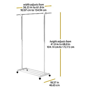 Whitmor Deluxe Adjustable Garment Rack - Rolling Clothes Organizer - White and Chrome