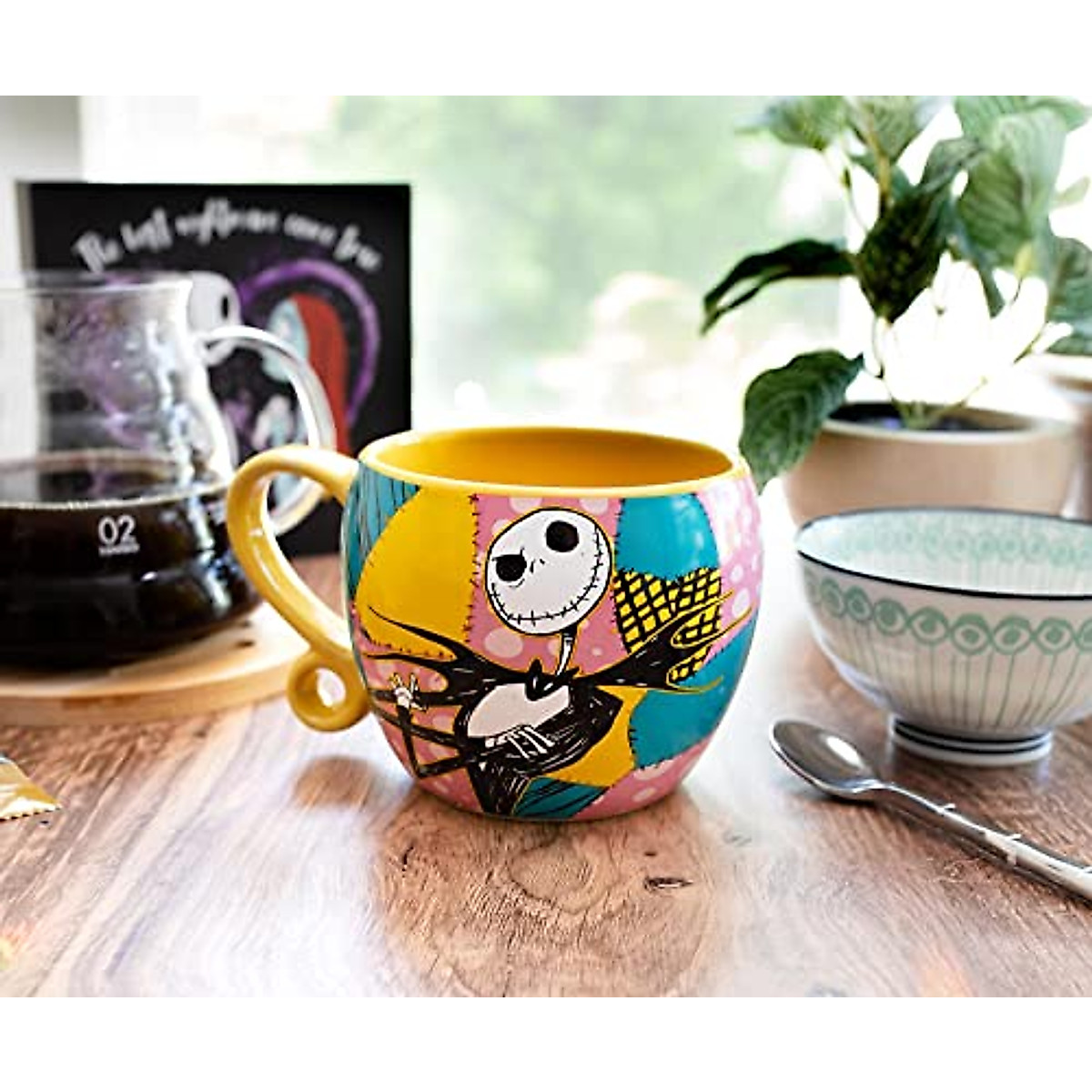 Disney The Nightmare Before Christmas Jack and Sally Patchwork 16-Ounce Sculpted Handle Ceramic Mug