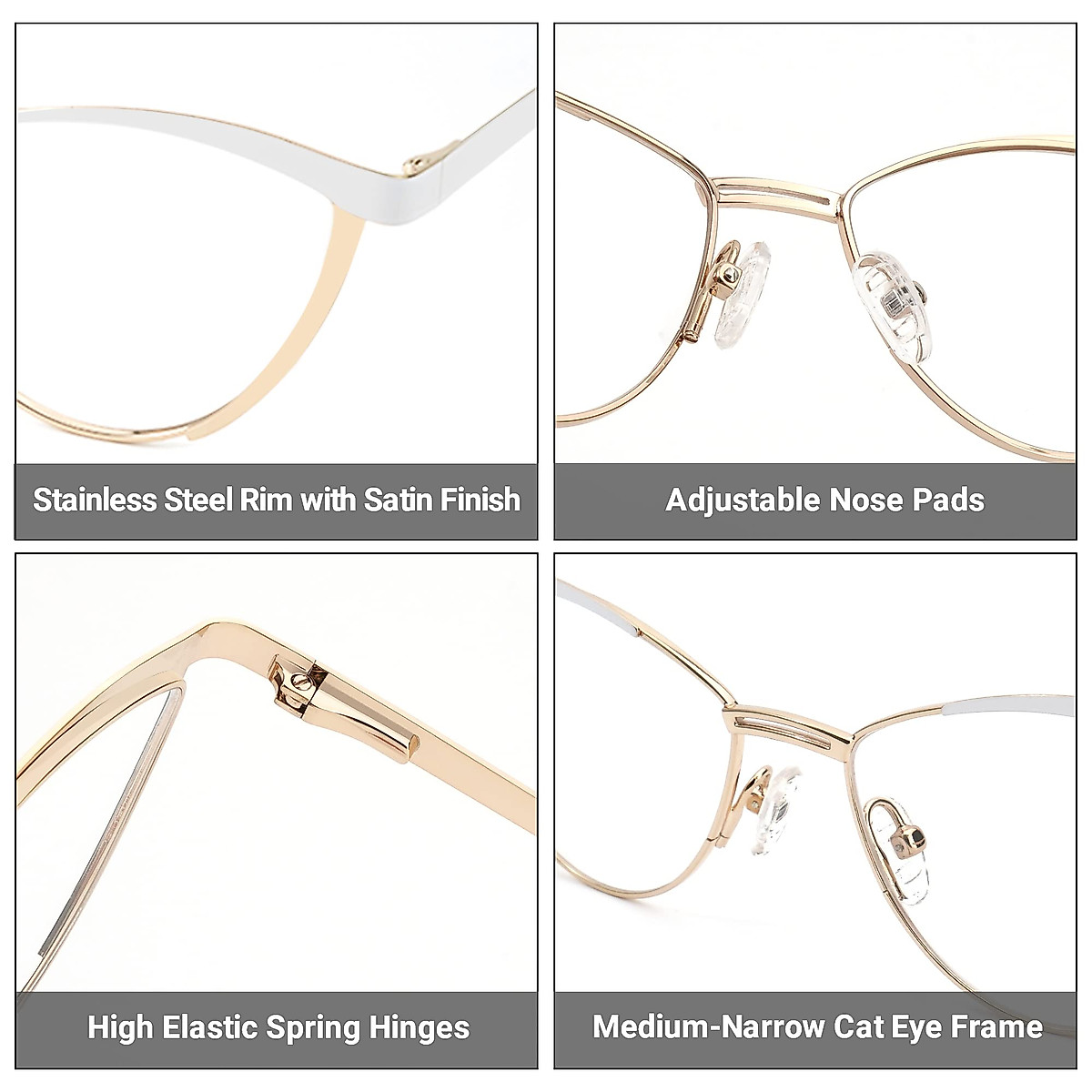 Zeelool Women's Metal Browline Cat Eye Glasses Frame with Clear Lens Sydney FM0125-04 Gold