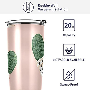 WELLDAY Pink Cactus Stainless Steel Tumbler Cup with Straw & Lid Double Wall Vacuum Insulated Travel Mug Hot Cold Water Bottle Coffee Drinks Cup 20oz
