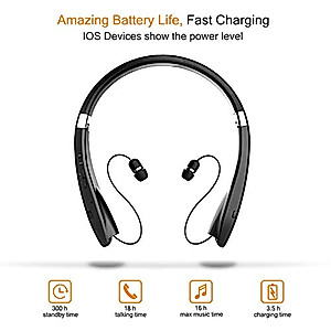 Foldable Bluetooth Headset, Beartwo Lightweight Retractable Bluetooth Headphones for Sports&Exercise, Noise Cancelling Stereo Neckband Wireless Headset (with carry case)