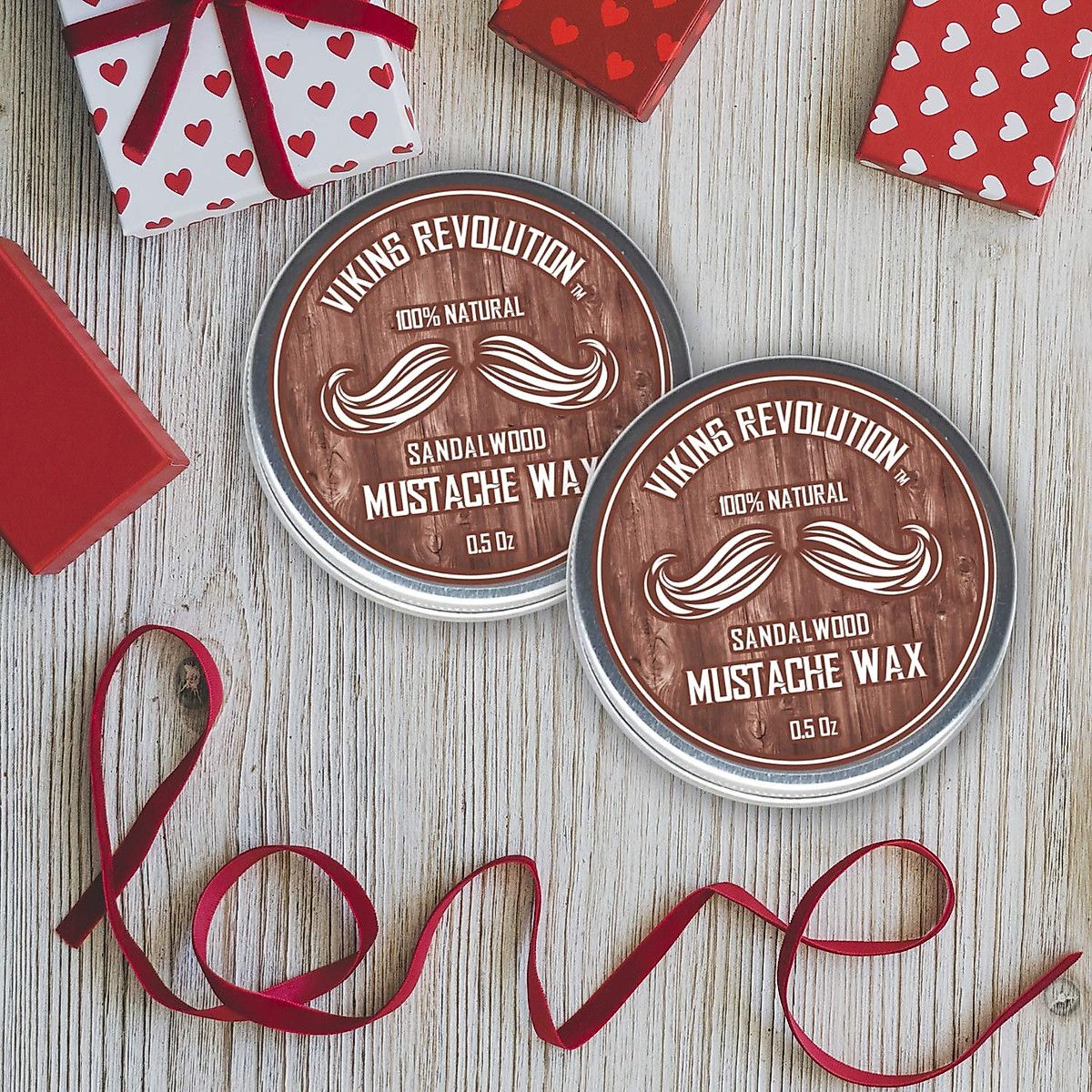 Viking Revolution Mustache Wax 2 Pack - Beard & Moustache Wax for Men - Strong Hold Helps Train Tame & Style (Sandalwood, 2 pack)