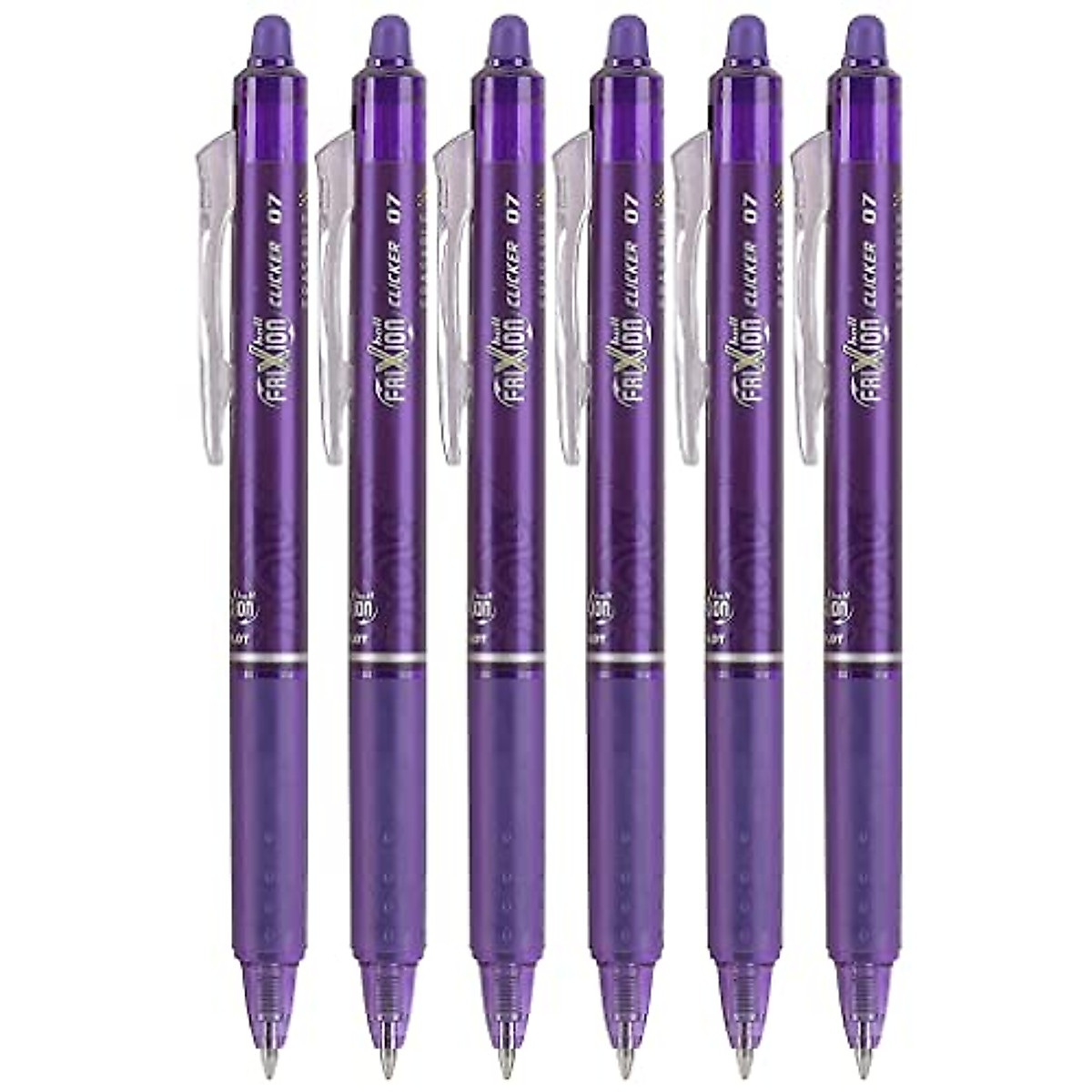 Pilot FriXion Clicker 0.7mm, Erasable Gel Pens, Fine Point, Purple Ink, Pack Of 6