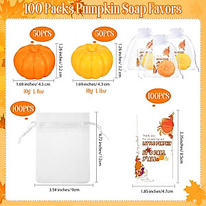 Liliful 100 Sets Mini Pumpkin Baby Shower Favors Included Pumpkin Soap Thanks Cards Drawstring Gift Bags for Fall Bridal Shower Wedding Autumn Thanksgiving Day Party Decorations Gifts