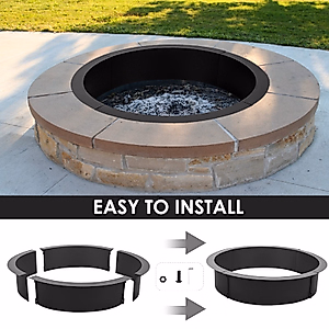 WSSEY Fire Pit Ring Outdoor 45'' Fire Liner 39'' Inner Wooden Burning Campfire Ring Insert Metal Bonfire Rings Above Ground for Patio Garden Grill Camping