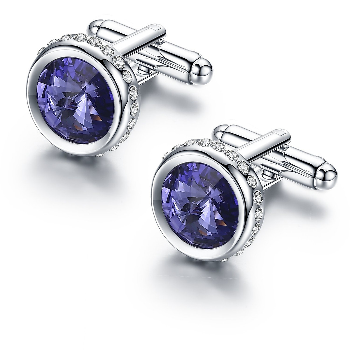 Pinannie Austria Crystal Shirt Cuff Links White Gold Plated Wedding Cufflinks for Mens (Purple)
