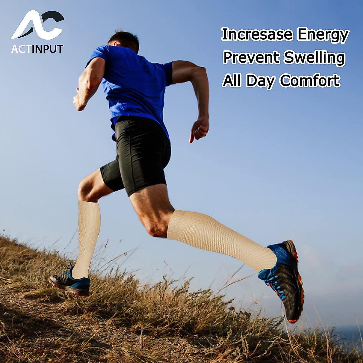 ACTINPUT Compression Socks (8 Pairs) for Women & Men - Best Medical,Running,Hiking,Recovery & Flight Socks (S/M (US Women 6-10 / US Men 6-9),05 - Black/Nude)