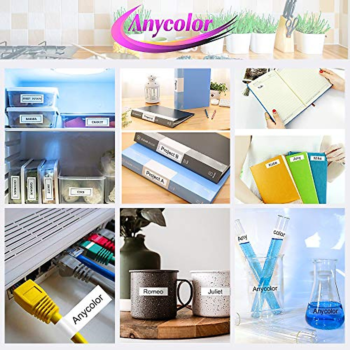 Anycolor Tz Tape 12mm 0.47 Laminated White Compatible with Brother P-Touch TZe-231 TZe231 Label Maker Tape for Brother PTouch PT-D210 D220 H110 D410 D600 1880 2040, Black on White Tape, 5 Pack