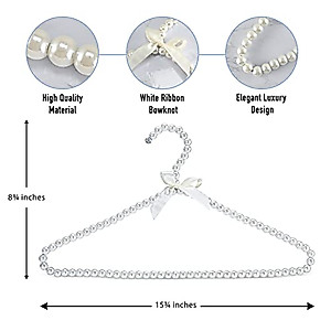 Pearl Hangers Strong Metal Heavy Duty Pack of 5 Elegant Clothes Hangers Beaded White Flower Ribbon Combination for Adults Men Women Kids Children