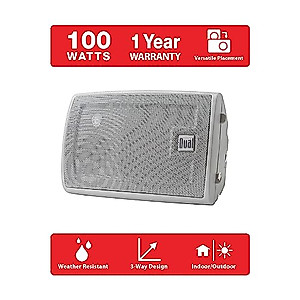 Dual Electronics LU43PW 3-Way High Performance Outdoor Indoor Speakers with Powerful Bass | Effortless Mounting Swivel Brackets | All Weather Resistance | Expansive Stereo Sound Coverage | Sold in Pairs, White