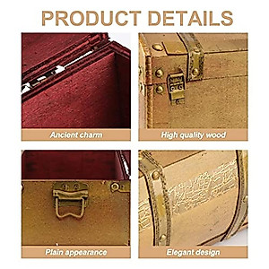 LDCHNH Retro Wooden Pirate Treasure Chest Box Storage Organizer Trinket Keepsake Treasure Case Decor Without Lock