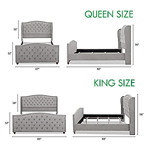 Jennifer Taylor Home Anastasia Upholstered Shelter Headboard Bed Set, King, Silver Grey Polyester