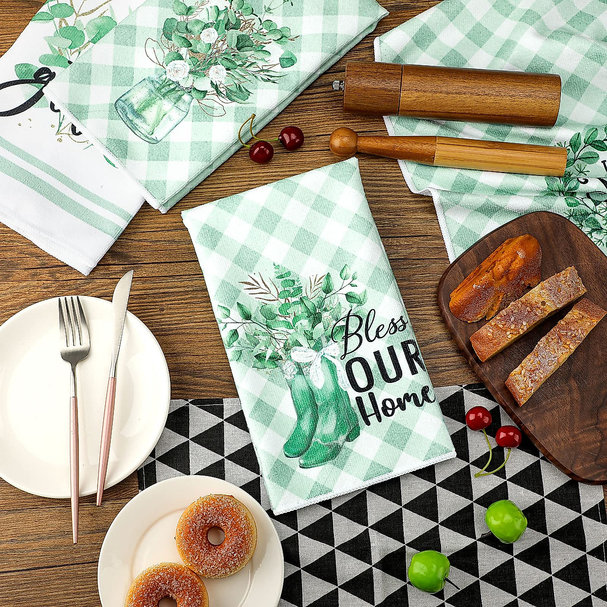 Set of 6 Eucalyptus Kitchen Towels Green Leaves Dishtowels Absorbent Spring Summer Hand Tea Towels 24 x 16 Inch Eucalyptus Lover Gifts Holiday Wedding Gifts for Farmhouse Kitchen Bathroom Decor