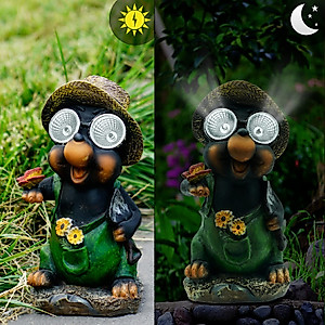 Iweshal Garden Statues Decor Outdoor Resin Garden Figurines with Solar Lights, Garden Sculptures & Statues Animal Ornaments for Outside Patio Lawn Yard Porch Christmas Decorations Gift