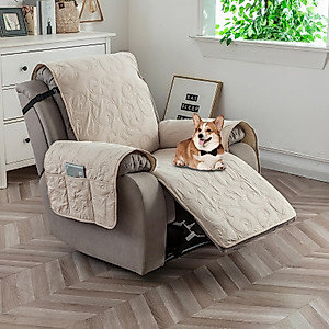 100% Waterproof Recliner Chair Cover, Recliner Chair Covers for Reclining Chair, Non-Slip Fabric Recliner Couch Cover for Living Room, for Pets Kids Protector, Washable (Beige, 23"Recliner Chair)