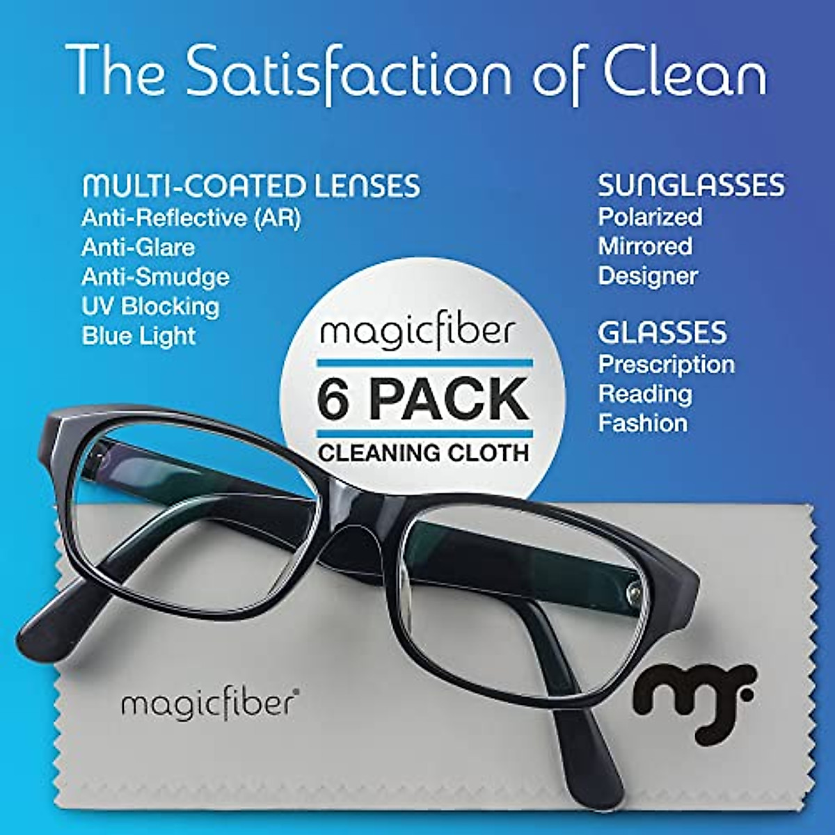 MagicFiber Microfiber Cleaning Cloth, 6 Pack - Premium Cloth for Glasses, Lens, Screens & More