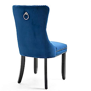 Set of 2 Dining Chairs Modern for Dining Room Kitchen Accent Side Chair Velvet Button Tufted Padded Cushion Seat and Back (Sapphire Blue)