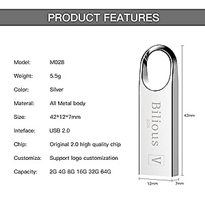 USB Flash Drive, Bilious Portable Keychain Design Thumb Drives, Metal Style Memory Stick U Disk, Waterproof Jump Pen Drive for Storage and Backup (64GB, 5 Pack)