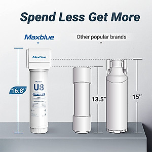 Maxblue U8-ST Under Sink Water Filter System, 2 Years High Capacity, Reduces Lead, Chlorine, Heavy Metals, Bad Taste & Odor, Under Counter Water Filter Direct Connect to Kitchen Faucet, USA Tech