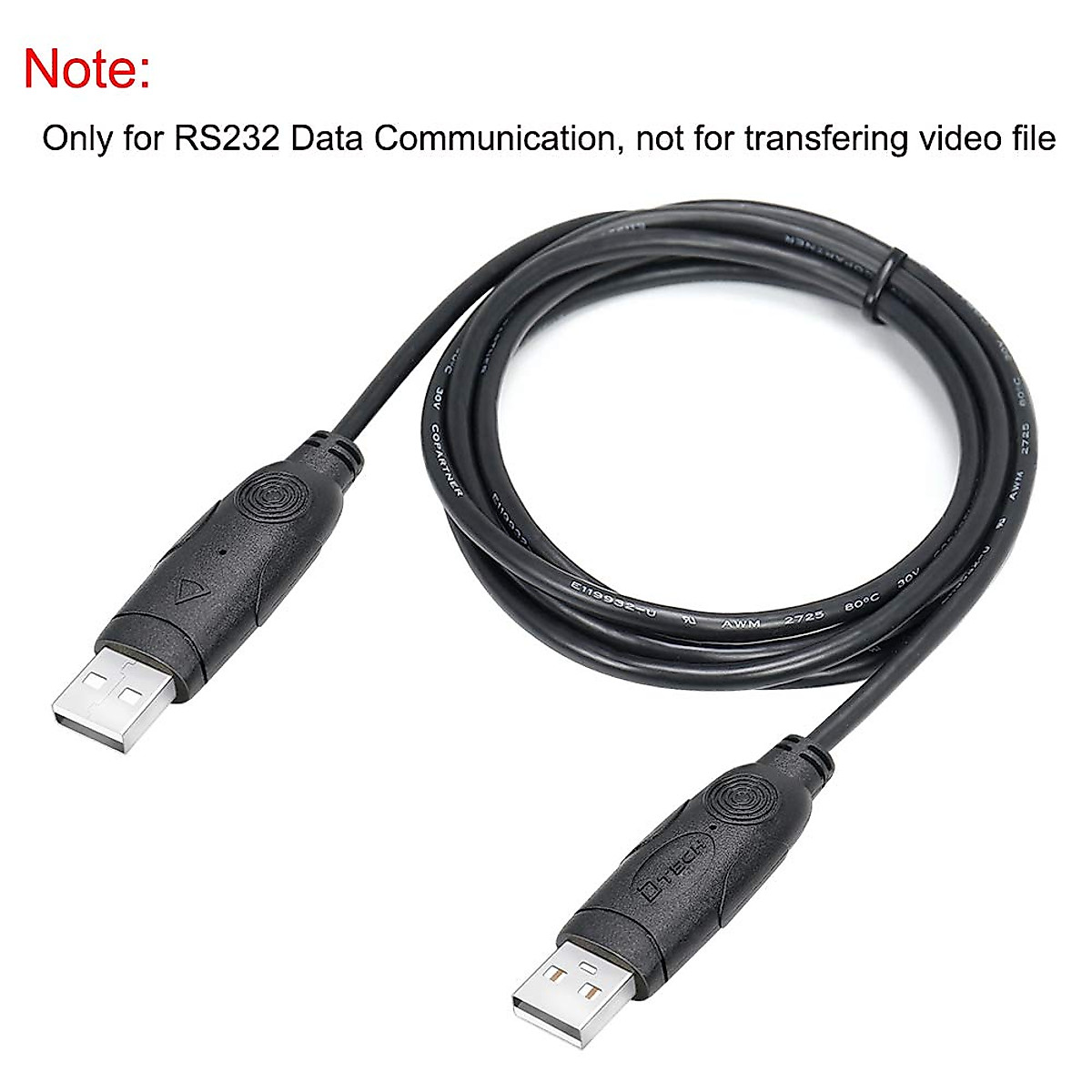 DTech USB to USB Null Modem Cable Serial RS232 Data Communication Transfer File Between 2 PCs Prolific Chip Supports Windows 11 10 8 7 XP Mac (6 Feet, Black)