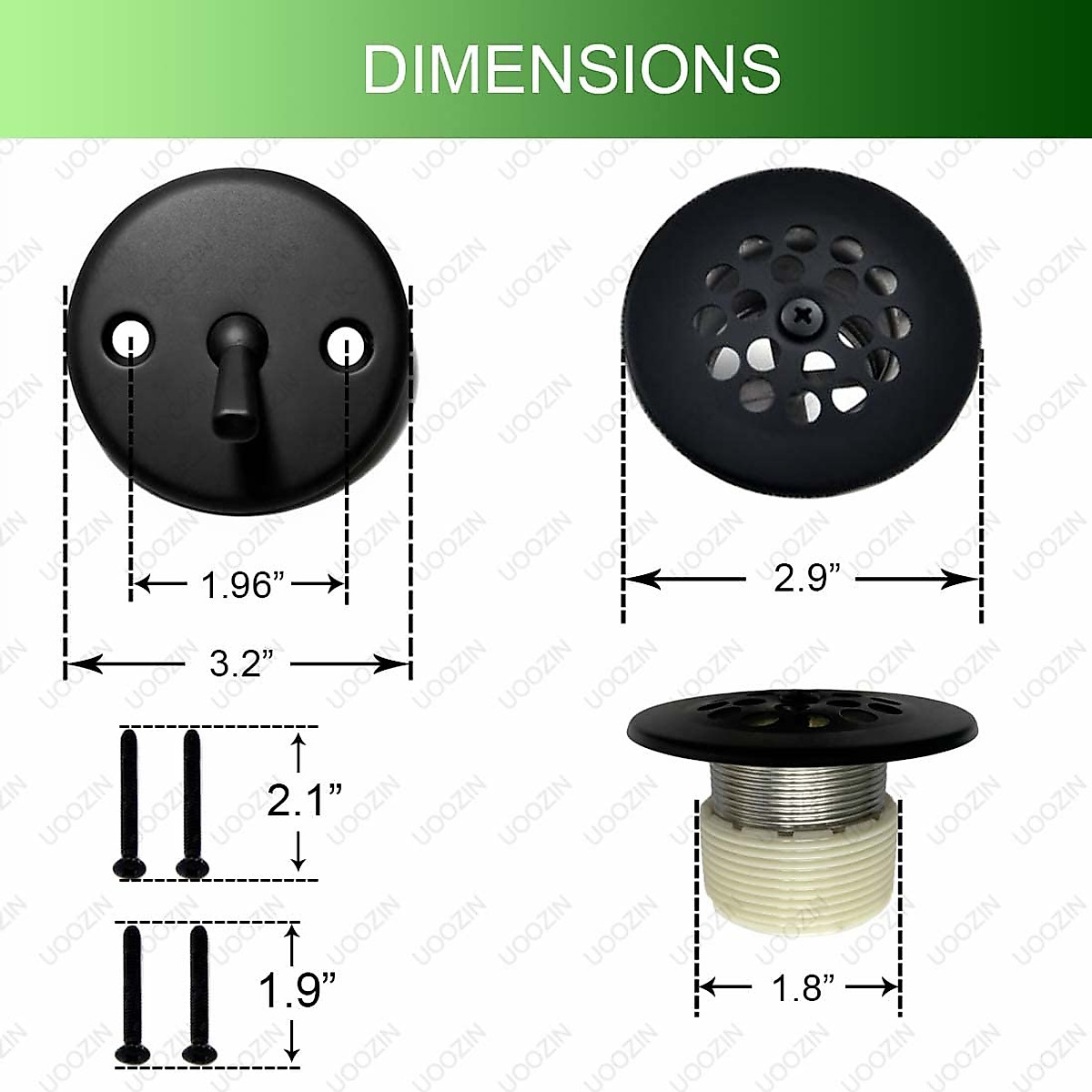 Trip Lever Trim kit for Bathtub Drain Stopper with Bath tub Overflow Cover Two Hole faceplate Replacement Strainer and Screw Matte Black