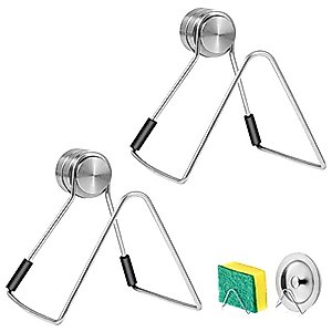 LucyPhy Magnetic Sponge Holder for Kitchen Sink Caddy Stainless Steel No Drilling with Adhesives Waterproof Quick Drying Kitchen Accessories(2 Pack)