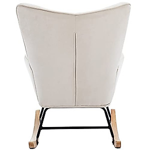 Fabric Nursery Rocking Accent Chair, Modern Tufted Button Wingback Glider Rocker Armchair with Solid Wood Legs, Beige