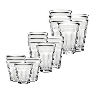 Duralex Picardie 18 Piece Clear Tempered Glass Drinkware and Tumbler Cup Set for Wine, Tea, Water, and Cocktails