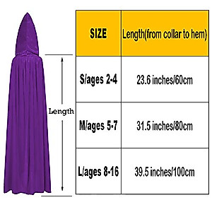 ALIZIWAY Kids Hooded Velvet Cloak Purple Cape for Halloween Christmas Cosplay Costumes 8-16 Years 109PL