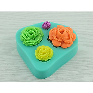 Pard 4 Size Roses Flower Silicone Cake Mold Chocolate Sugarcraft Decorating Fondant Tool, Blue
