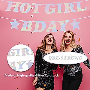 Hot Girl Bday Glitter Banner, Bachelorette Party Decorations Girls' 21st 25th 30th Birthday Party Supplies Pre-Strung Iridescent Bday Sign Shinny Hen Parties Cocktail Parties Wedding Celebrations Photo Backdrop