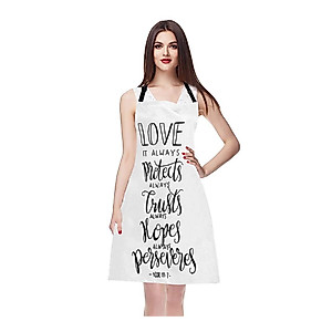 EKOBLA Bible Verse Aprons Love It Protect Always Trust Always Hopes Always Perseveres Waterproof Resistant Chef Cooking Kitchen BBQ Adjustable Aprons for Women Men 27x31 Inch