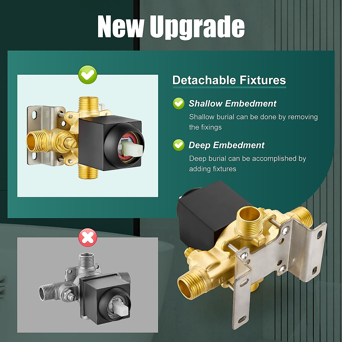 Heyalan Bathtub Shower Faucet Set,6 Inch Square Shower Trim Kit Single Handle Shower System,Showerhead and Handle Set Male Thread Pressure Balance Valve,With Tub Spout,Matte Black