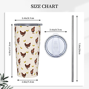 JASROTAO Chicken Tumbler,Chickens Yellow Feathers 20oz Stainless Steel Insulated Travel Tumbler,Travel Coffee Mug with Lid and Straw Water Bottle Drink Tumbler Cups Gifts for Women Men Lovers