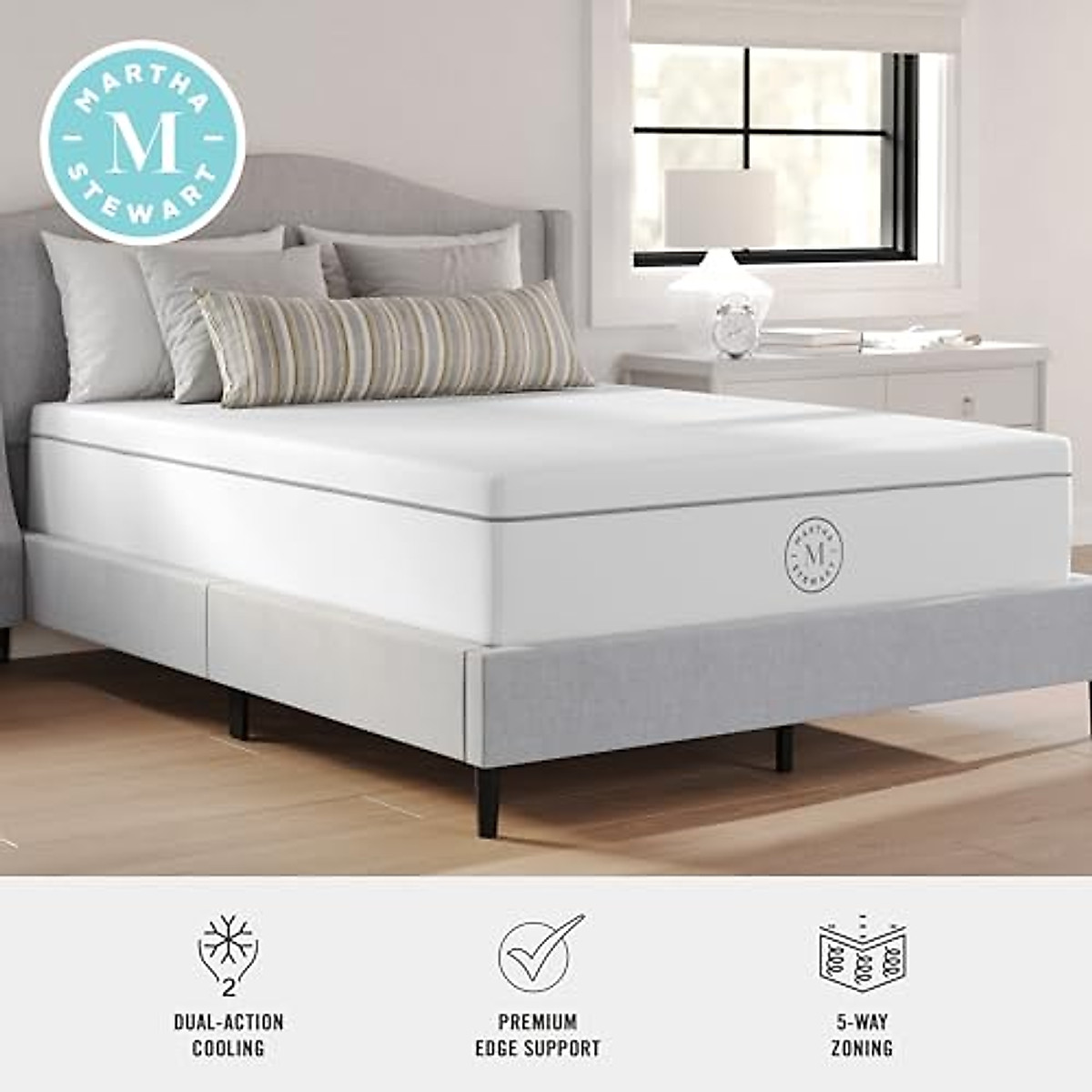 Martha Stewart SleepComplete Full Mattress in a Box, Firm Pocket Spring and Foam Hybrid Mattress, Dual-Action Cooling, 5-Way Zoning, Coolweave Cover, 12 ", White