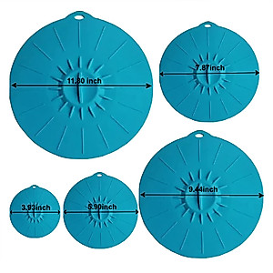 Set of 5 Silicone Lids,Heat Resistant, Microwave Splatter Covers, Reusable Food Suction Lids for Cups, Bowls, Plates, Pots, Pans, Skillets, Stovetops, Ovens, and Refrigerators, L, XL) BPA-Free -Blue