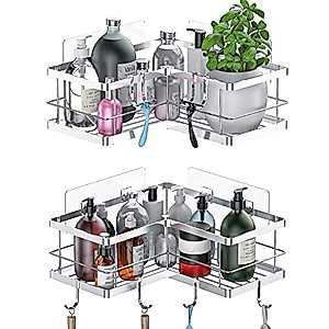 Carwiner Corner Shower Shelf 2-Pack, 304 Stainless Steel Shower Caddy with Adhesive, Wall Mounted Bathroom Shelf, Shower Rack Hanging Storage Organizer (Silver)