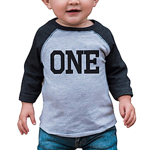 7 ate 9 Apparel Boy's One 1st 1 First Birthday Sporty Tee 18 Months Grey and Black