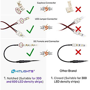HitLights LED Strip Connector 2Pin 8mm Connector Kit Include Solderless Gapless Connector, 6Inch Jumper Connector, DC Female and Connector, DC Jack Splitter for 3528 5050 LED Strips