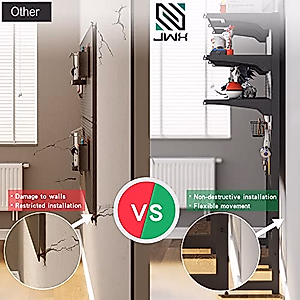 JWX DDB Gaming Standing Shelf Units, Home Office cabinets with Metal Pegboard and 15 Pieces Organizer Tool Holders