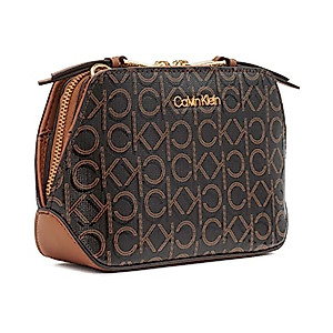 Calvin Klein Lucy Triple Compartment Crossbody, Brown/Khaki/Caramel Embossed