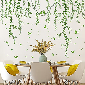 Amaonm Removable Hanging Vines Wall Stickers DIY Green Leaves Plant Grass Wall Decals Peel and Stick Flower Vine Decor for Kids Baby Girls Nursery Bedroom Living Room Offices Classroom (Green)