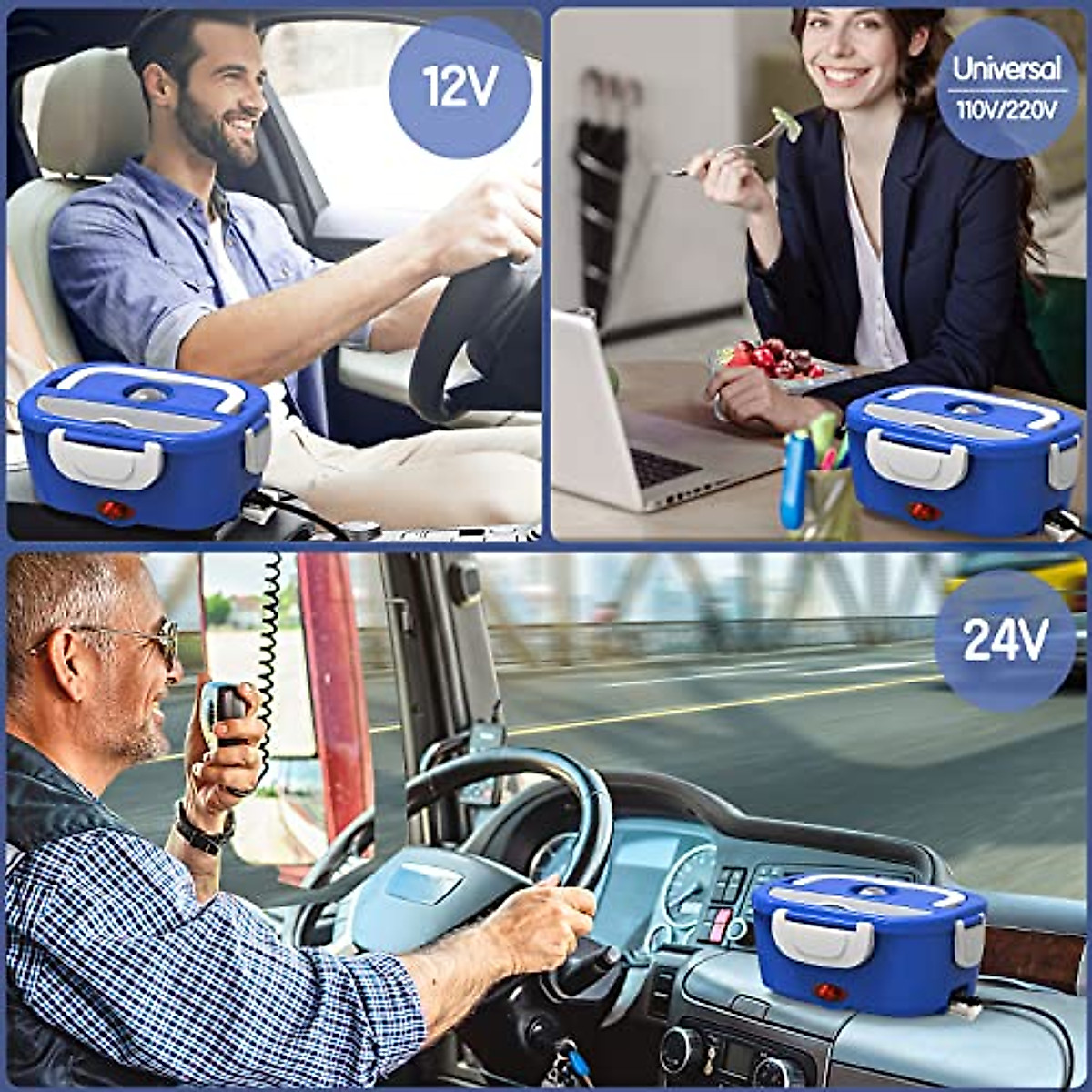 Electric Lunch Box for Car and Home COCOBELA Portable Food Warmer, 60W Faster Food Heater for Adults, 2 Compartments Removable 304 Stainless Steel Container Fork & Spoon